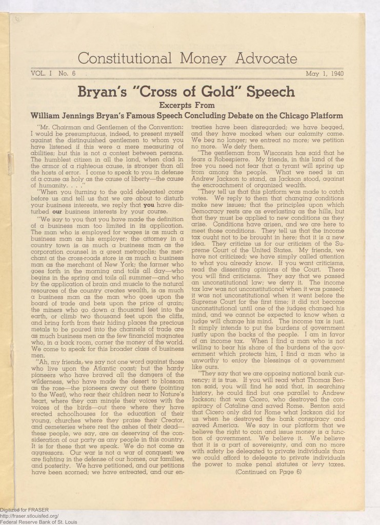 Cross Of Gold Speech Apush Significance